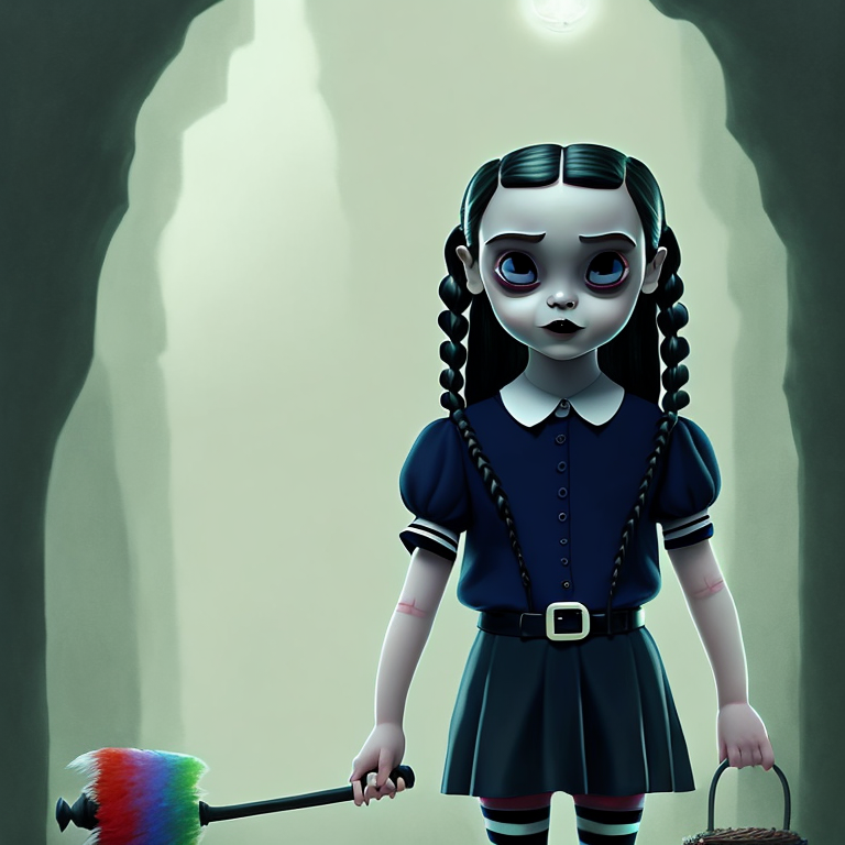 Openjourney prompt: Portrait of cute baby Wednesday Addam...