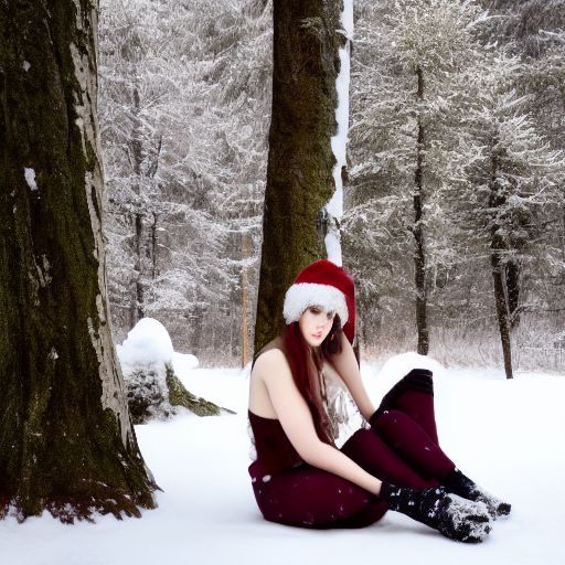 Stable Diffusion prompt: Beautiful girl, sitting in snowy...