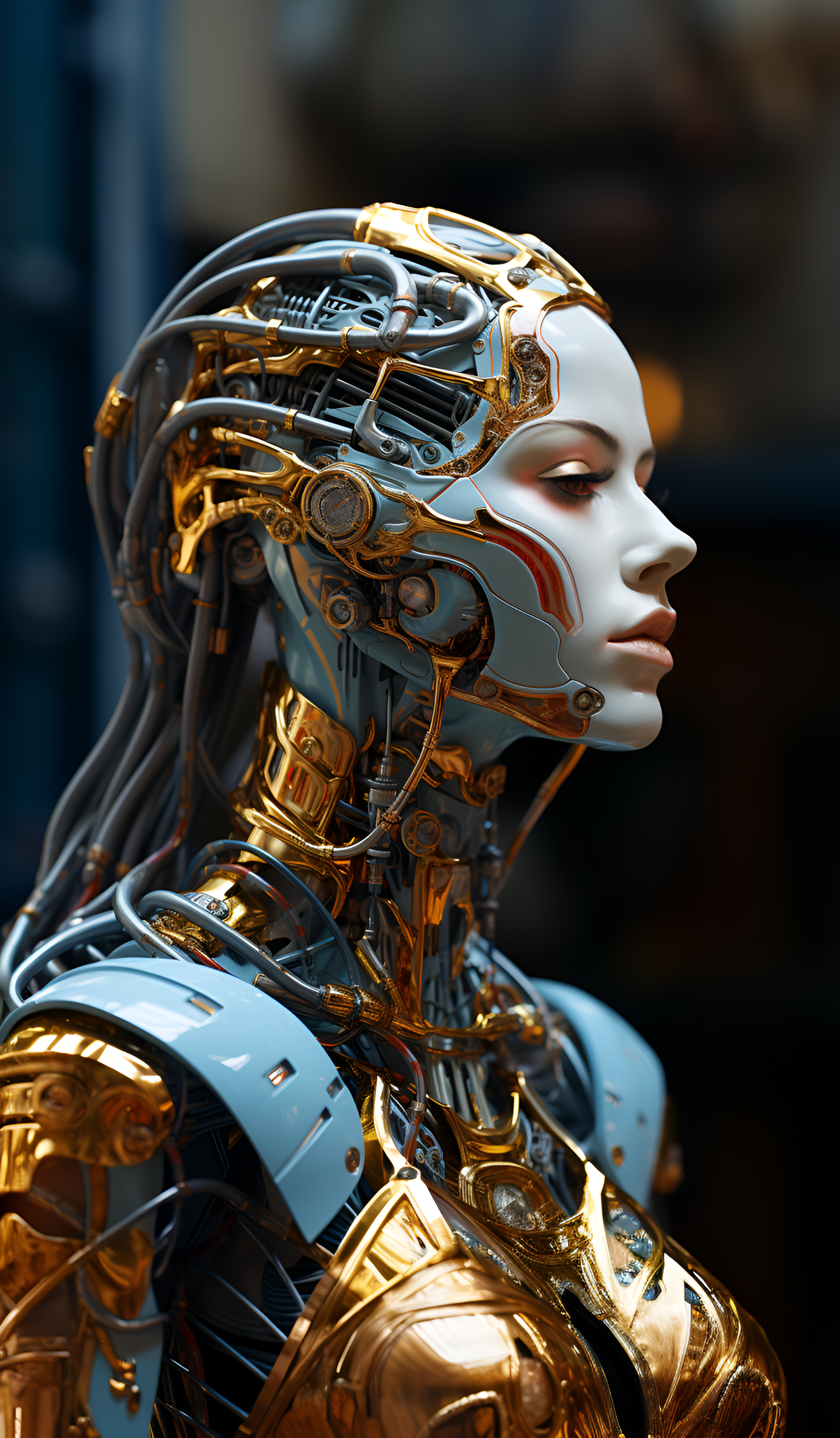 Midjourney prompt: A cyborg woman in a comic style, an id...