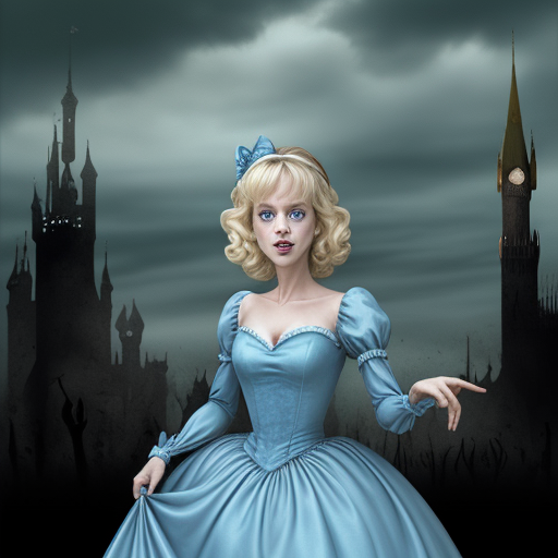 DreamShaper prompt: Cinderella in Zombieland, by tim burt...