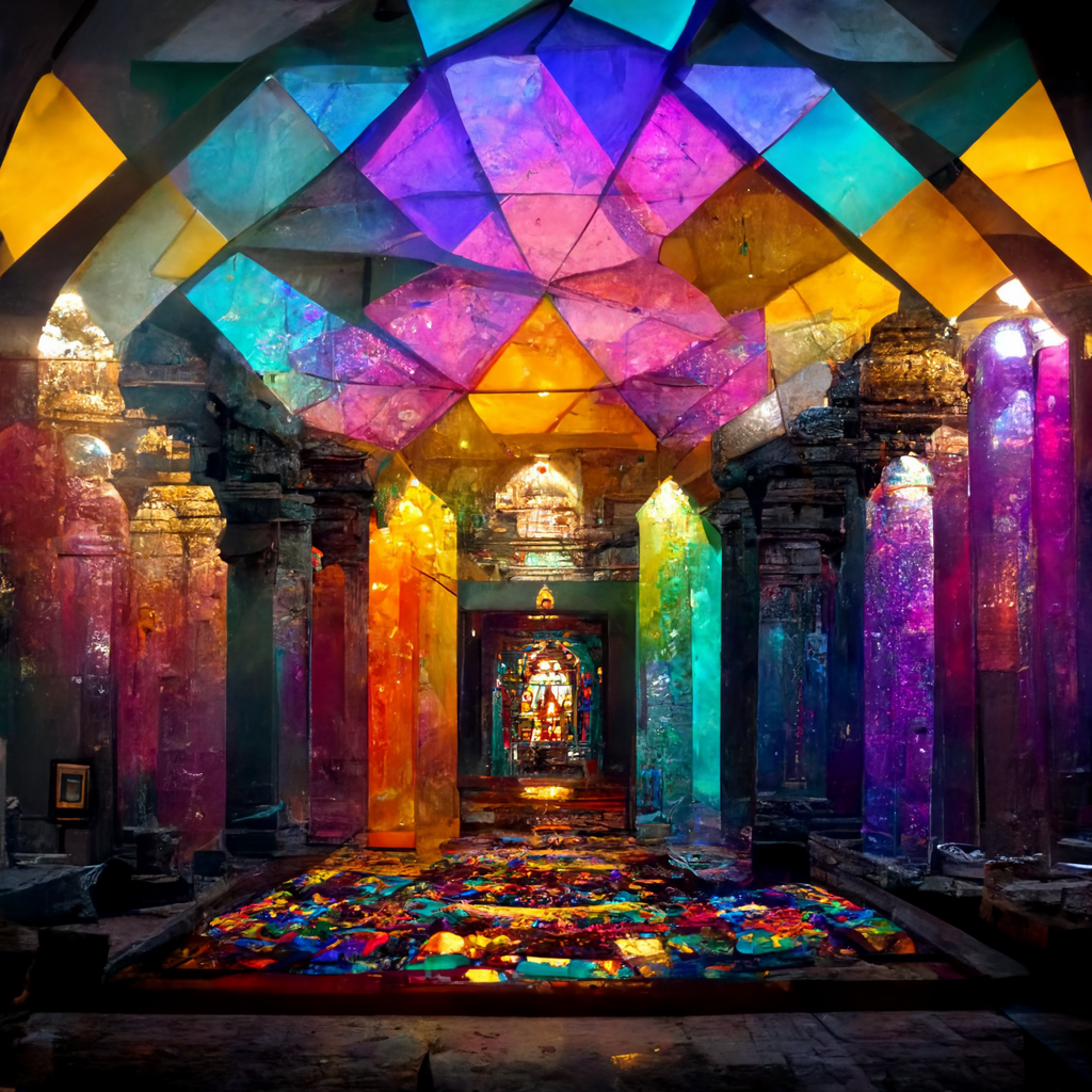 Midjourney prompt: a Indian temple made of precious stone...