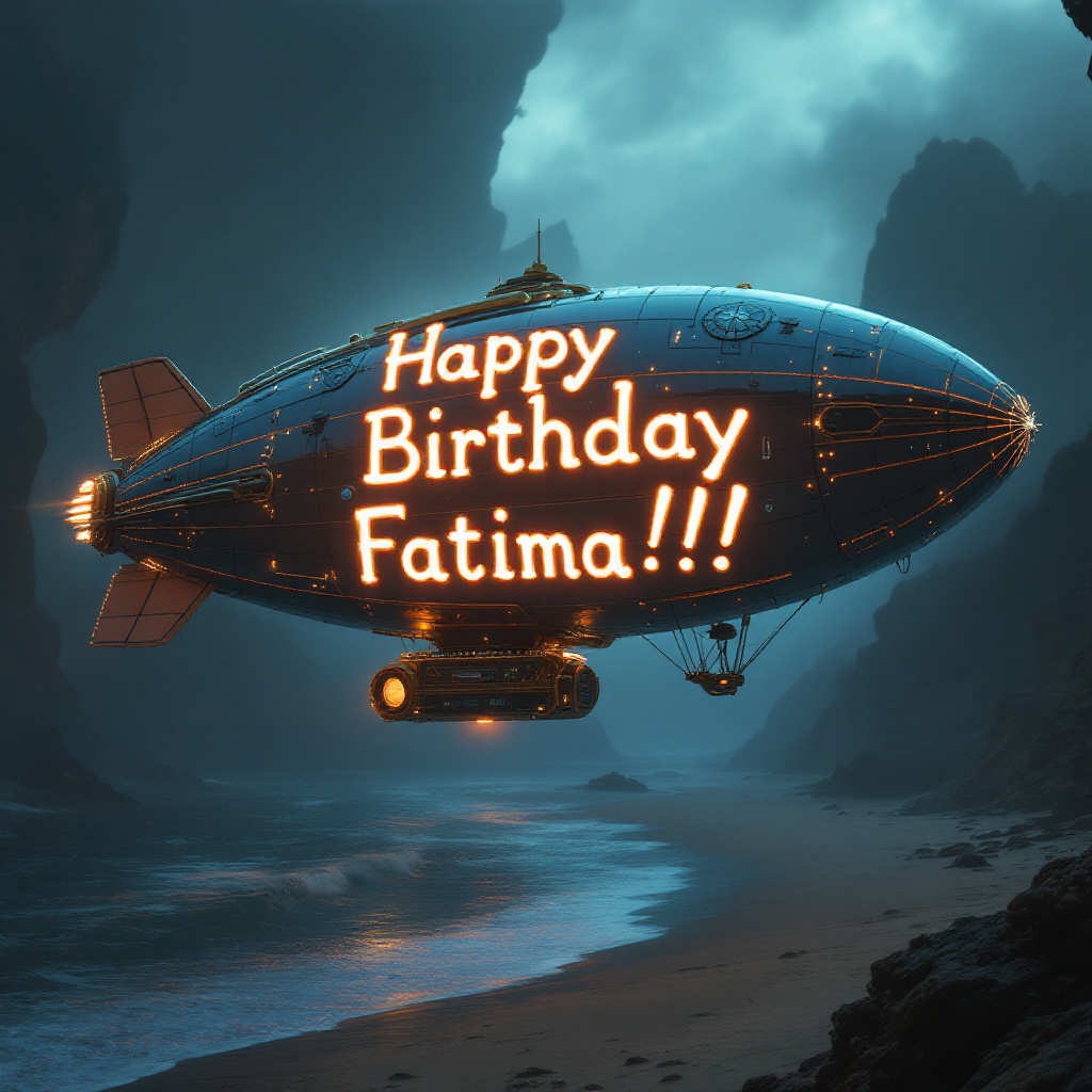 FLUX prompt: A futuristic blimp flying over the beach wit...