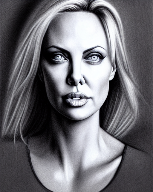 Stable Diffusion prompt: portrait of a mixture of Charliz...