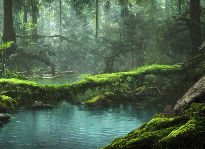 Stable Diffusion prompt: A natural pool in a forest with ...
