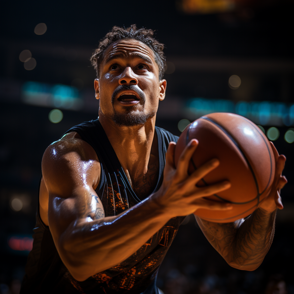 Midjourney prompt: In the dimly lit stadium, capture a hy...