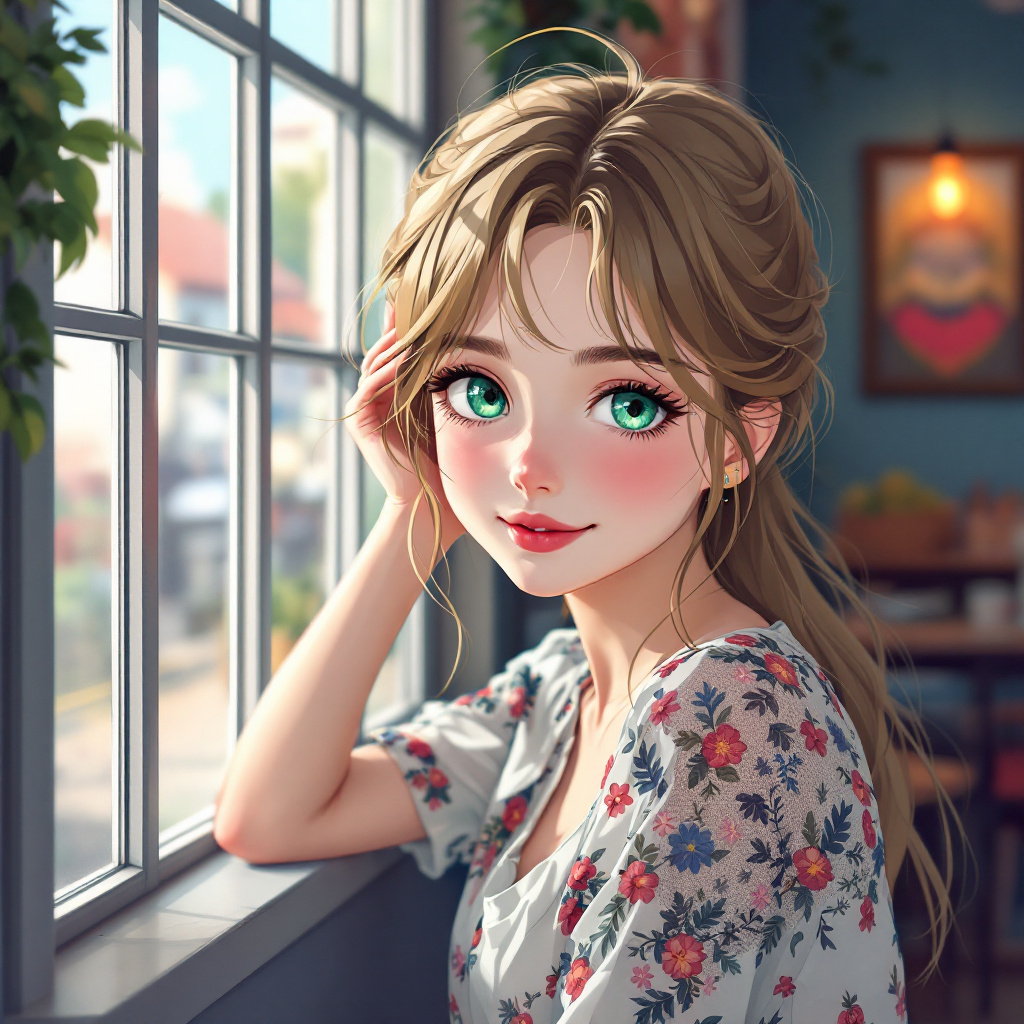 FLUX prompt: a Boho Chic young girl, emerald eyes, perfec...