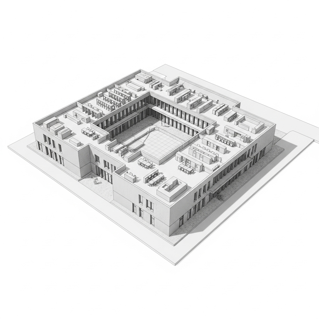 Google Imagen prompt: A minimalist architectural model of...
