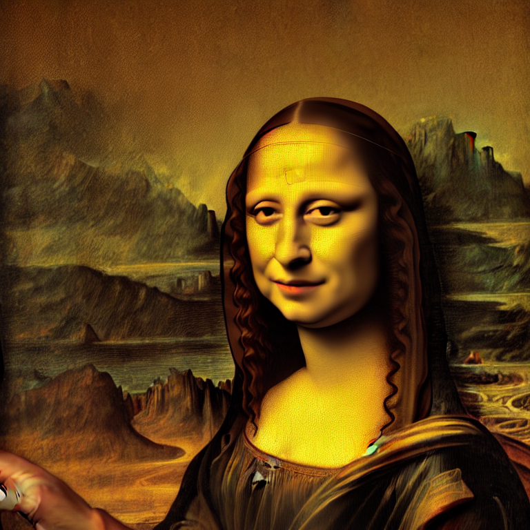 Stable Diffusion prompt: mick jagger drawn as mona lisa.