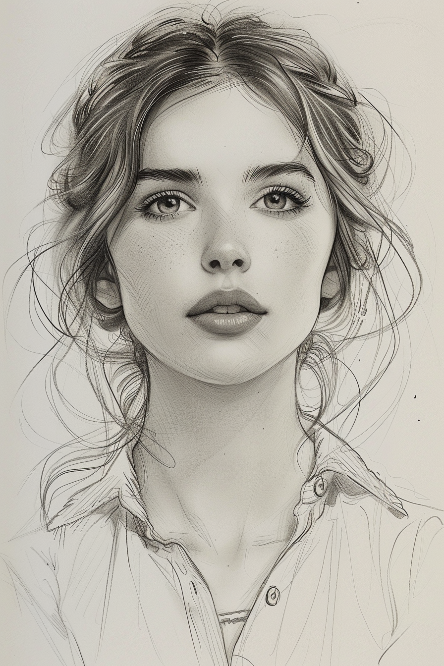 Midjourney prompt: sketch of a woman, bold use of line, i...