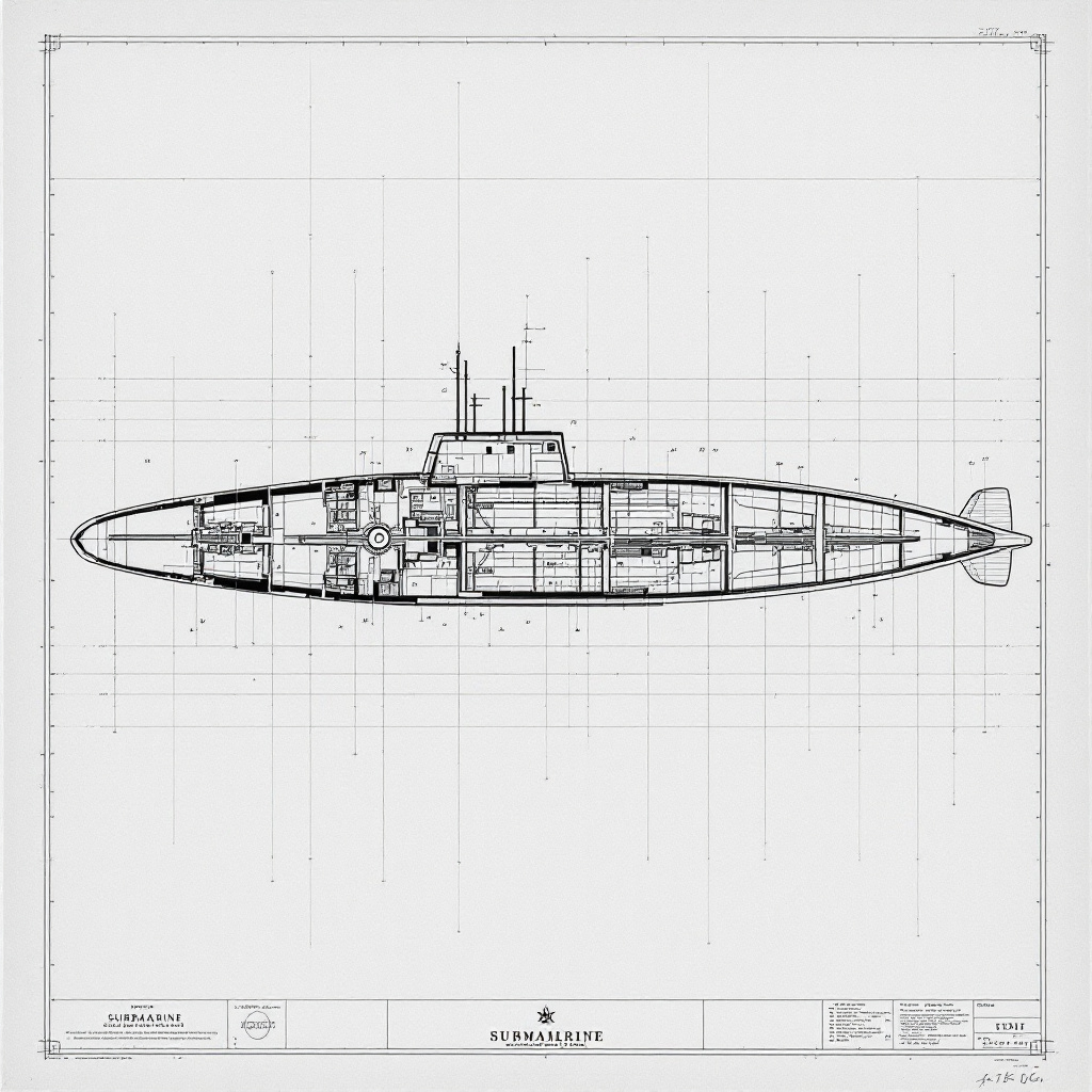 FLUX prompt: “Blueprint of a submarine cross-section, lab...