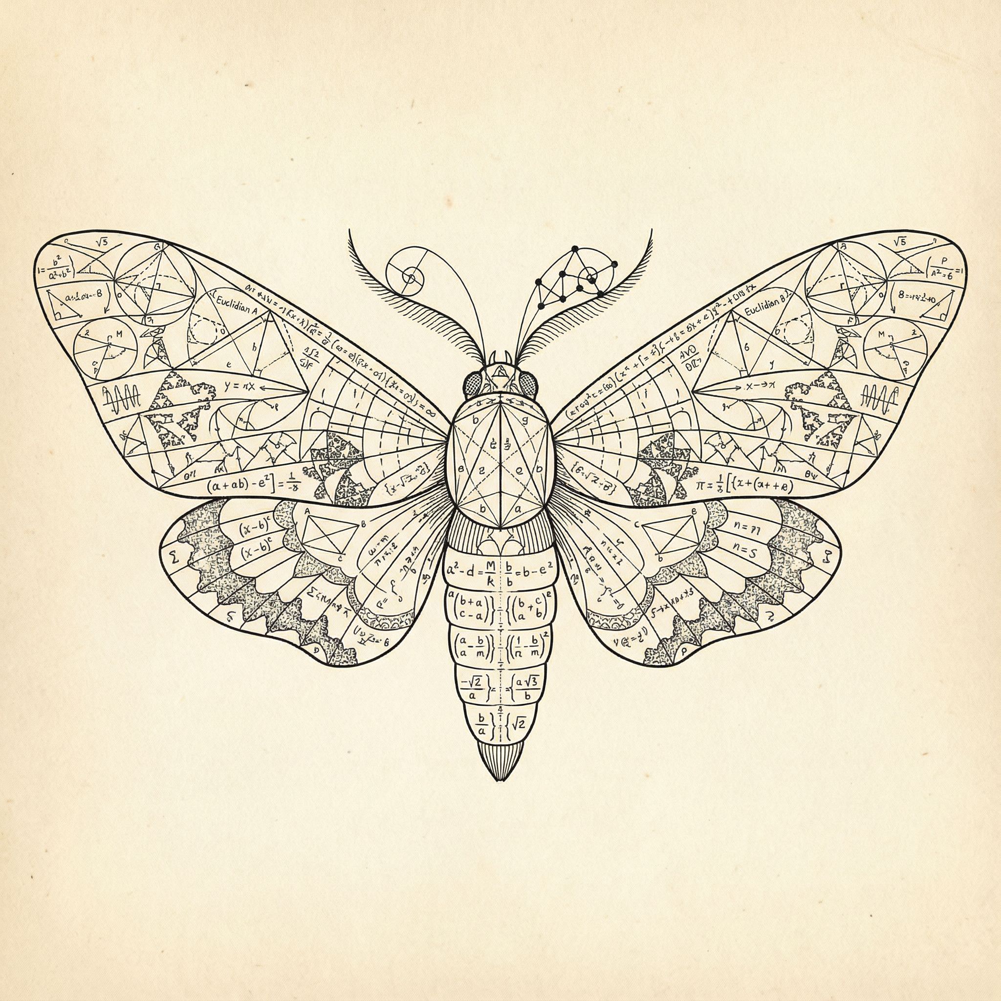 Nano Banana prompt: Line drawing of a moth made from math...