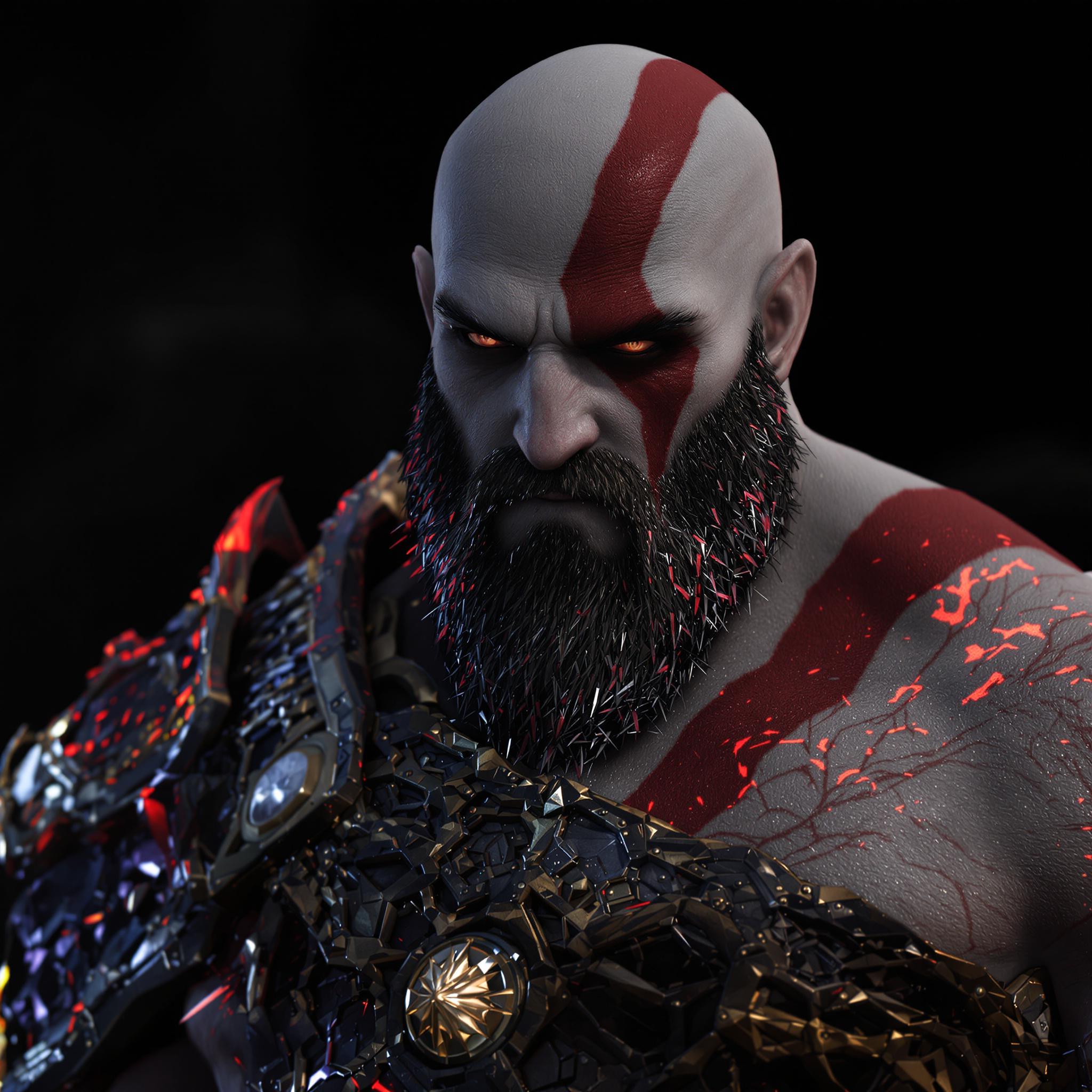 FLUX prompt: Hyper realistic God of War character design,...