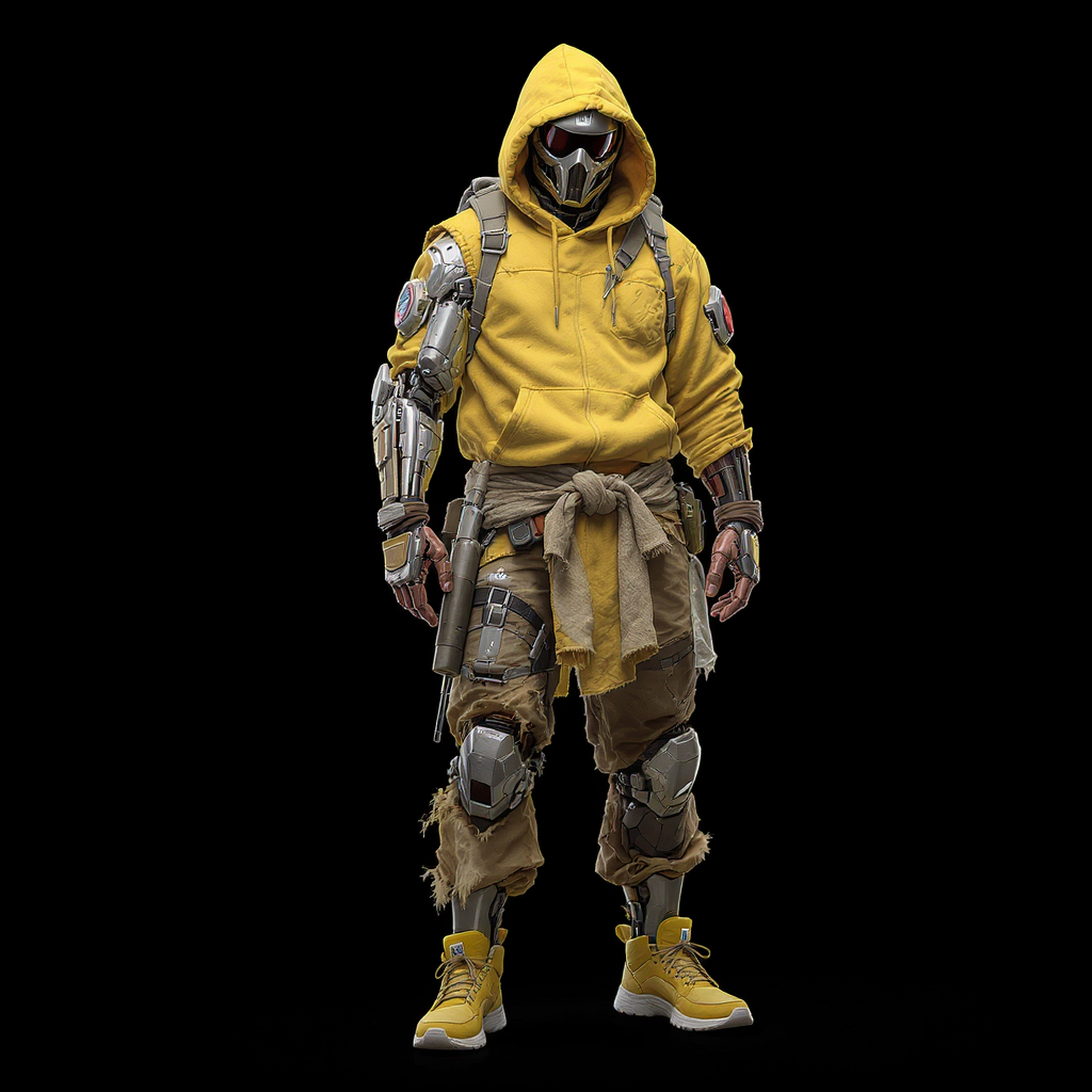 FLUX prompt: futuristic character blending advanced techn...