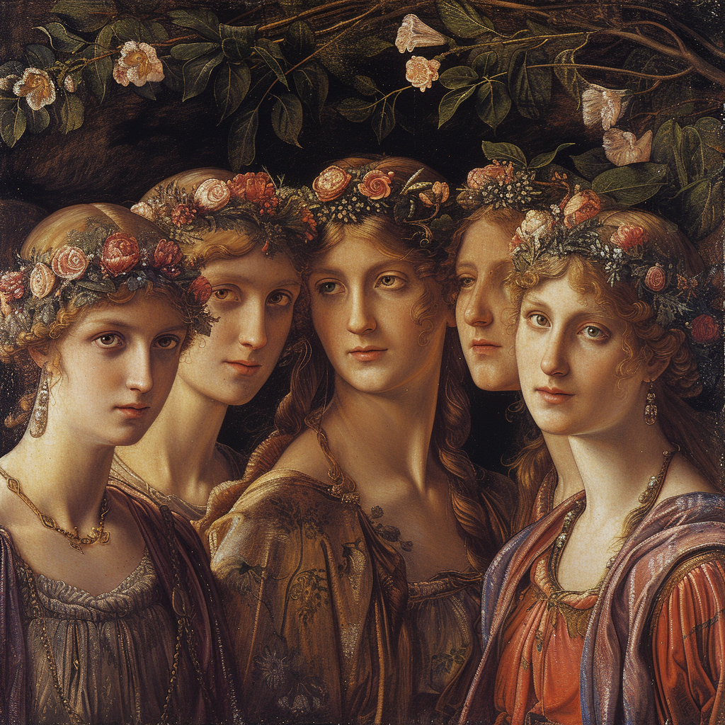 Midjourney prompt: beautiful women and daughters of Stymp...