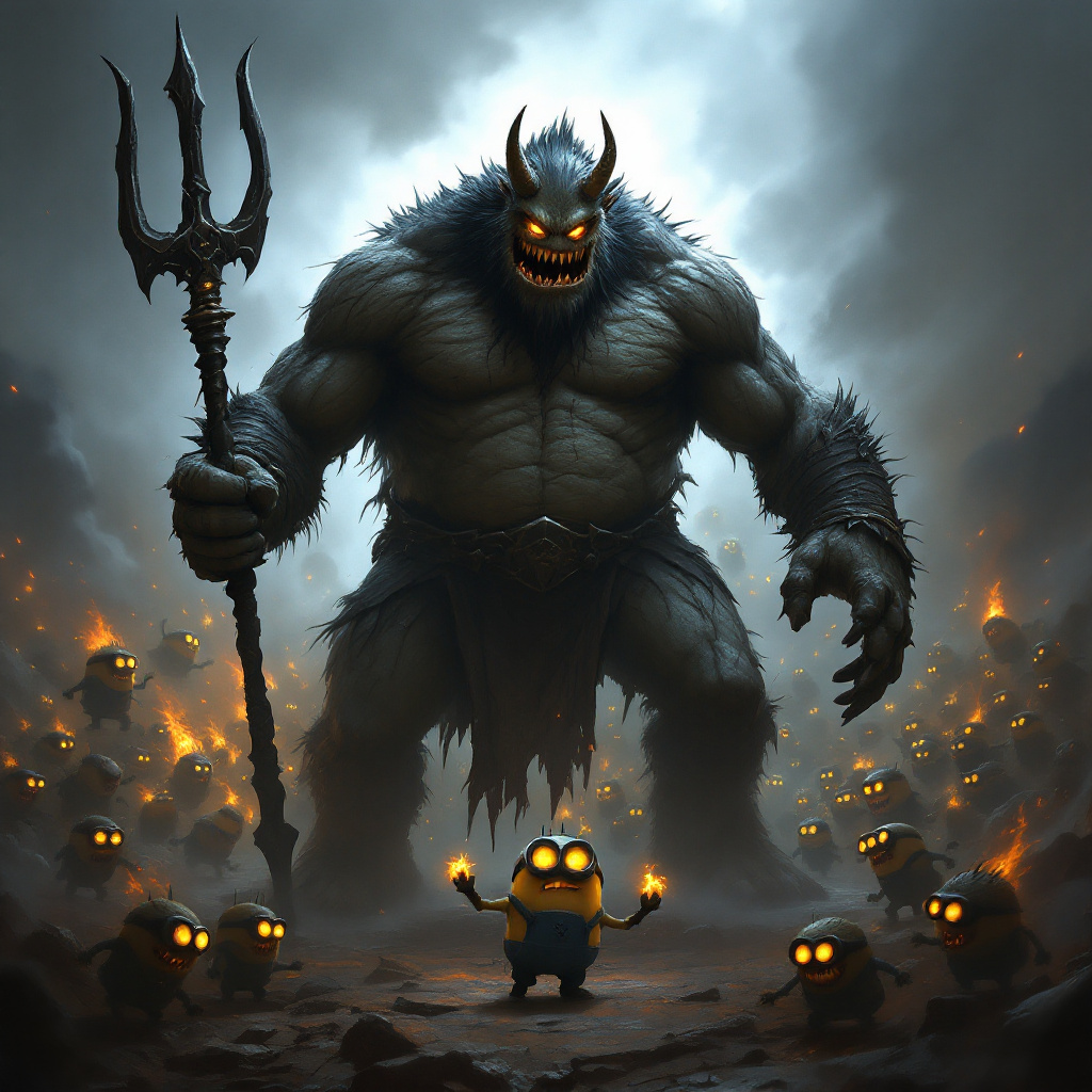 FLUX prompt: A powerful and imposing king minion, larger ...