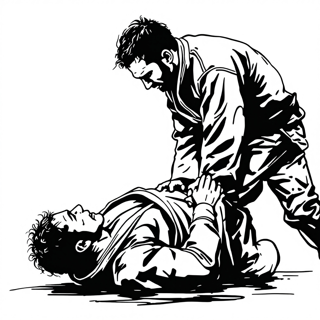 FLUX prompt: A drawing of Brazilian Jiu Jitsu wrestler in...