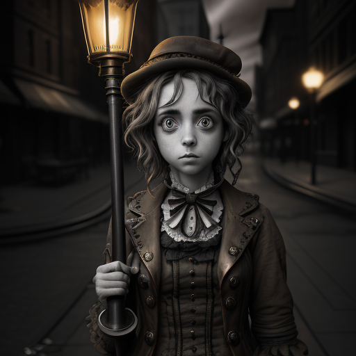 DreamShaper prompt: a cute steampunk homeless girl stood ...
