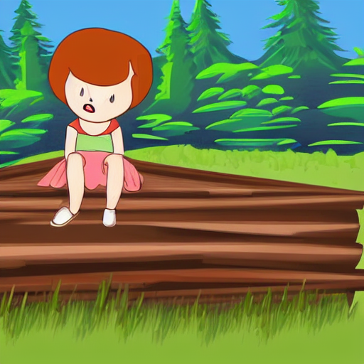 Stable Diffusion prompt: Draw a young girl sitting on a r...