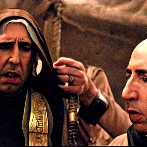 Stable Diffusion prompt: Nick Cage's clean-shaven head in...