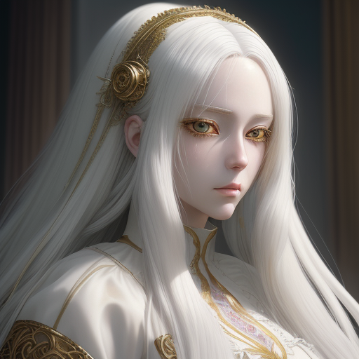 DreamShaper prompt: anime,long white hair,golden white de...