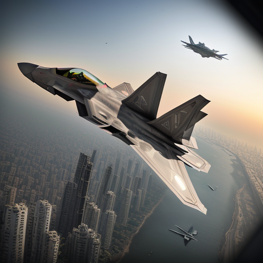 DreamShaper prompt: An F-22 raptor flying over Mumbai cit...