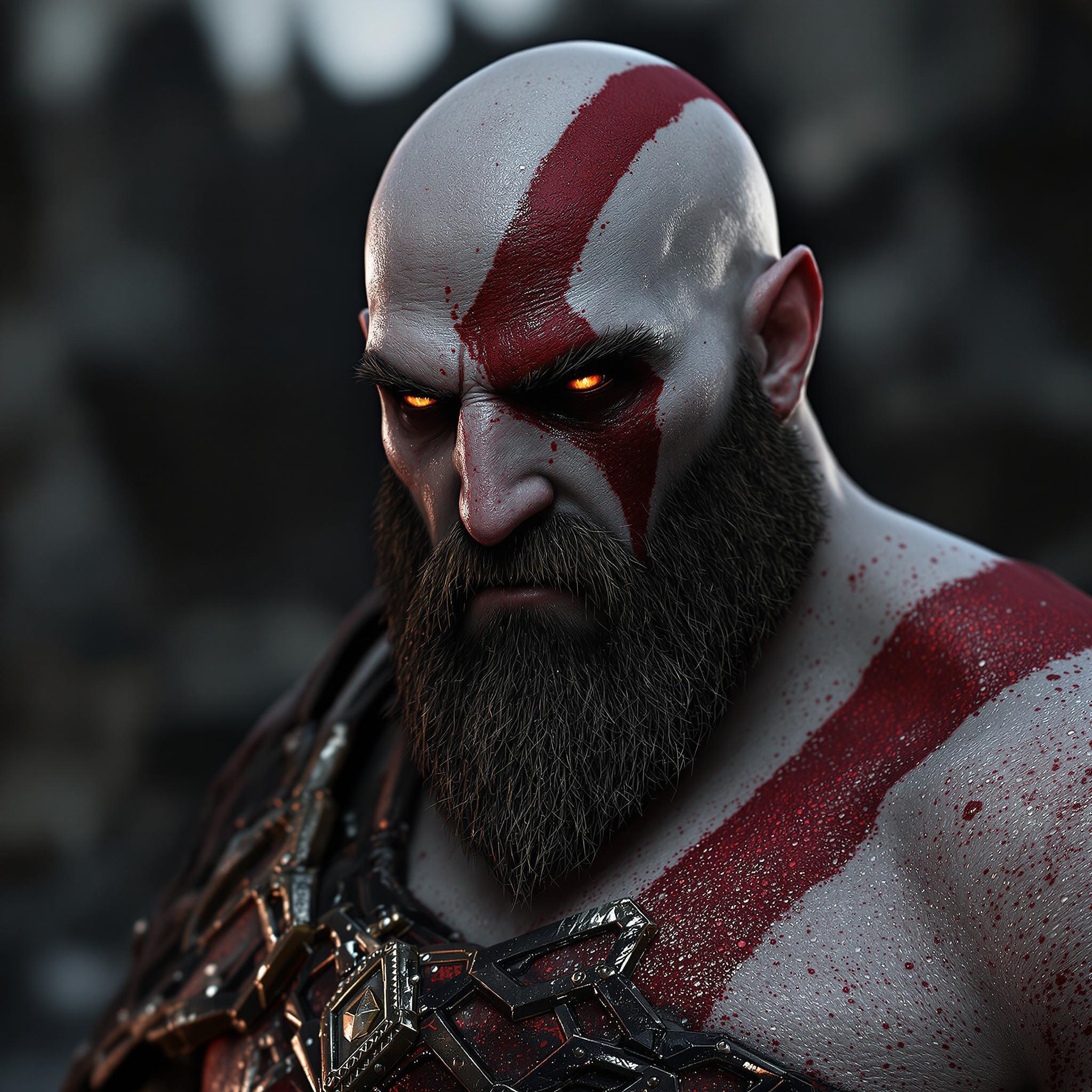 FLUX prompt: Hyper realistic God of War character design,...