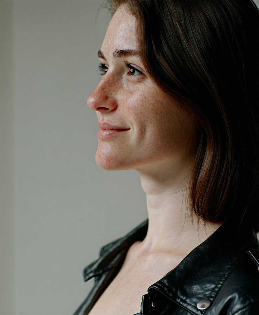Stable Diffusion prompt: woman, side view, slight smile,...