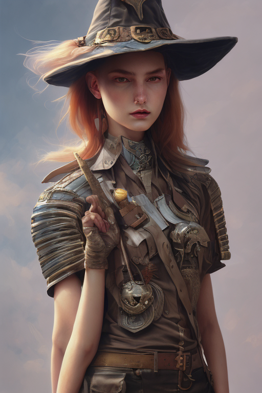 Openjourney prompt: rugged girl witch wearing military un...