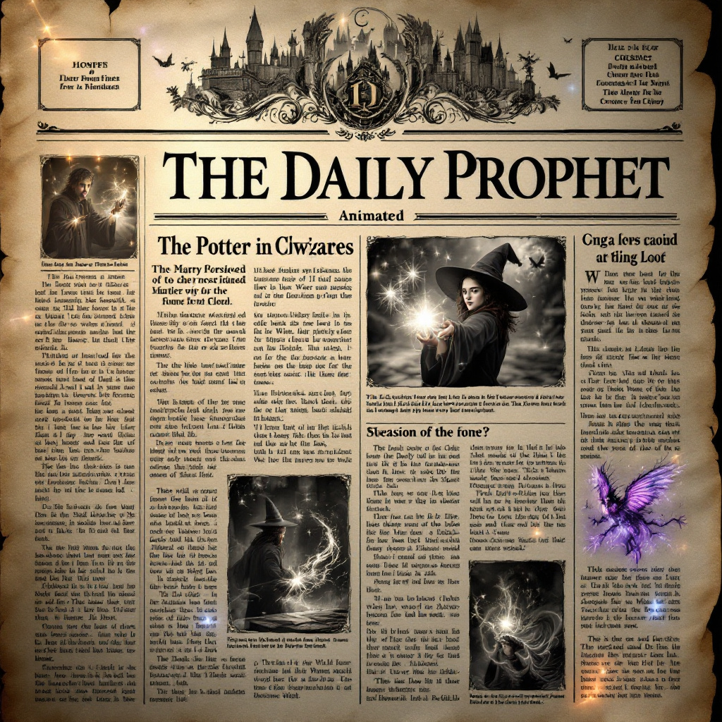 FLUX prompt: Create a magical animated newspaper resembli...