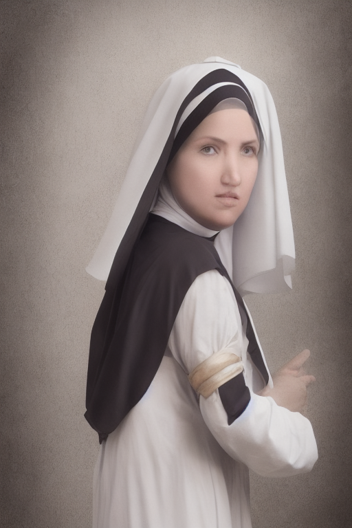 Stable Diffusion prompt: female dressed as nun, (full bod...