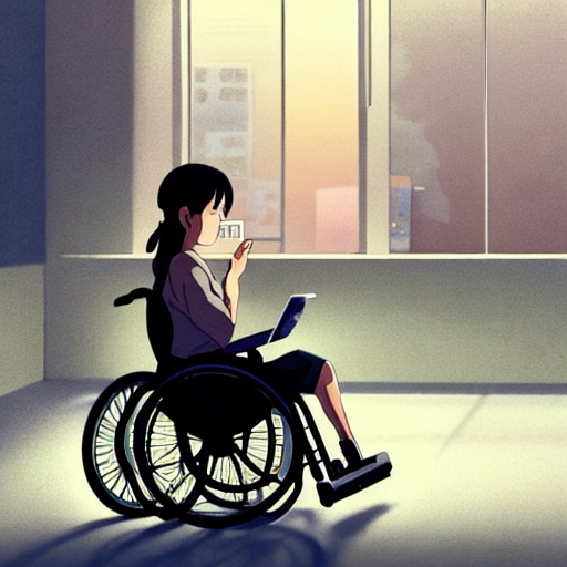 Stable Diffusion prompt: girl in a wheelchair with an ipa...
