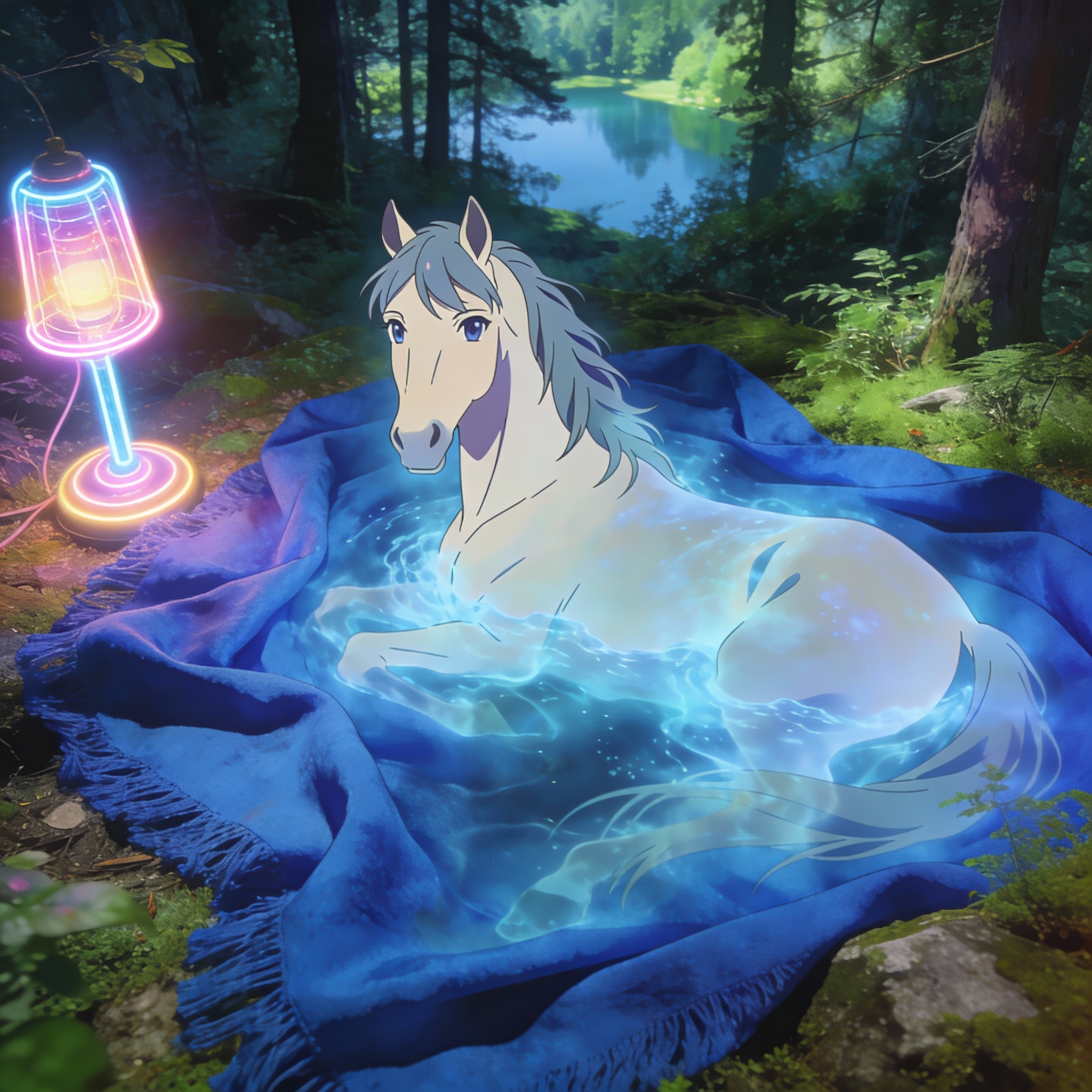 Hero prompt: Beautiful anime horse dissolving into vibran...