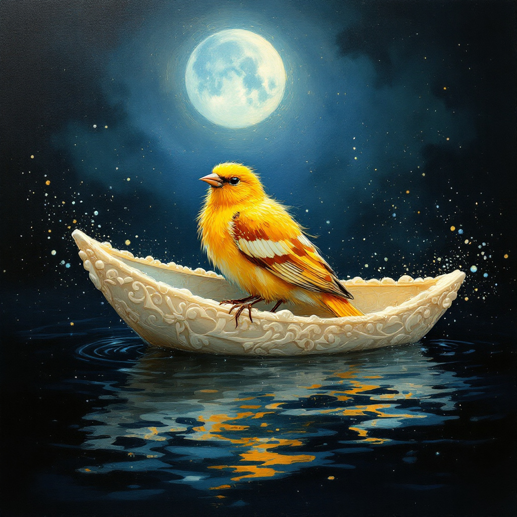 FLUX prompt: "A lone canary, adorned in a resplendent plu...