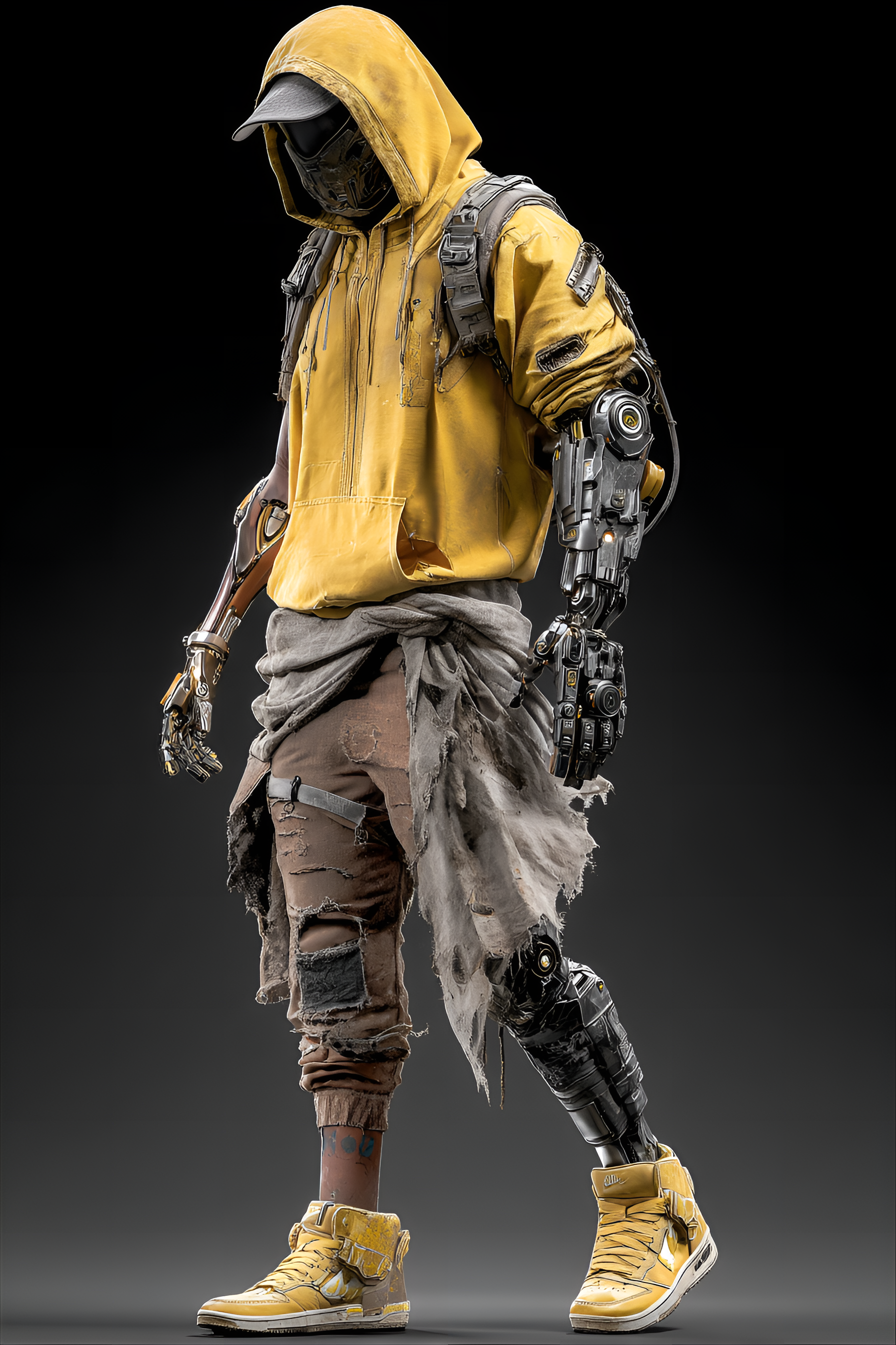 Midjourney prompt: futuristic character blending advanced...