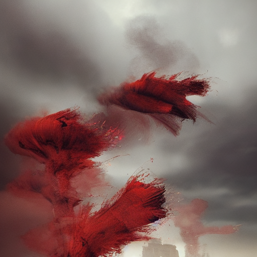 Stable Diffusion prompt: plumes of crimson-red smoke, epi...