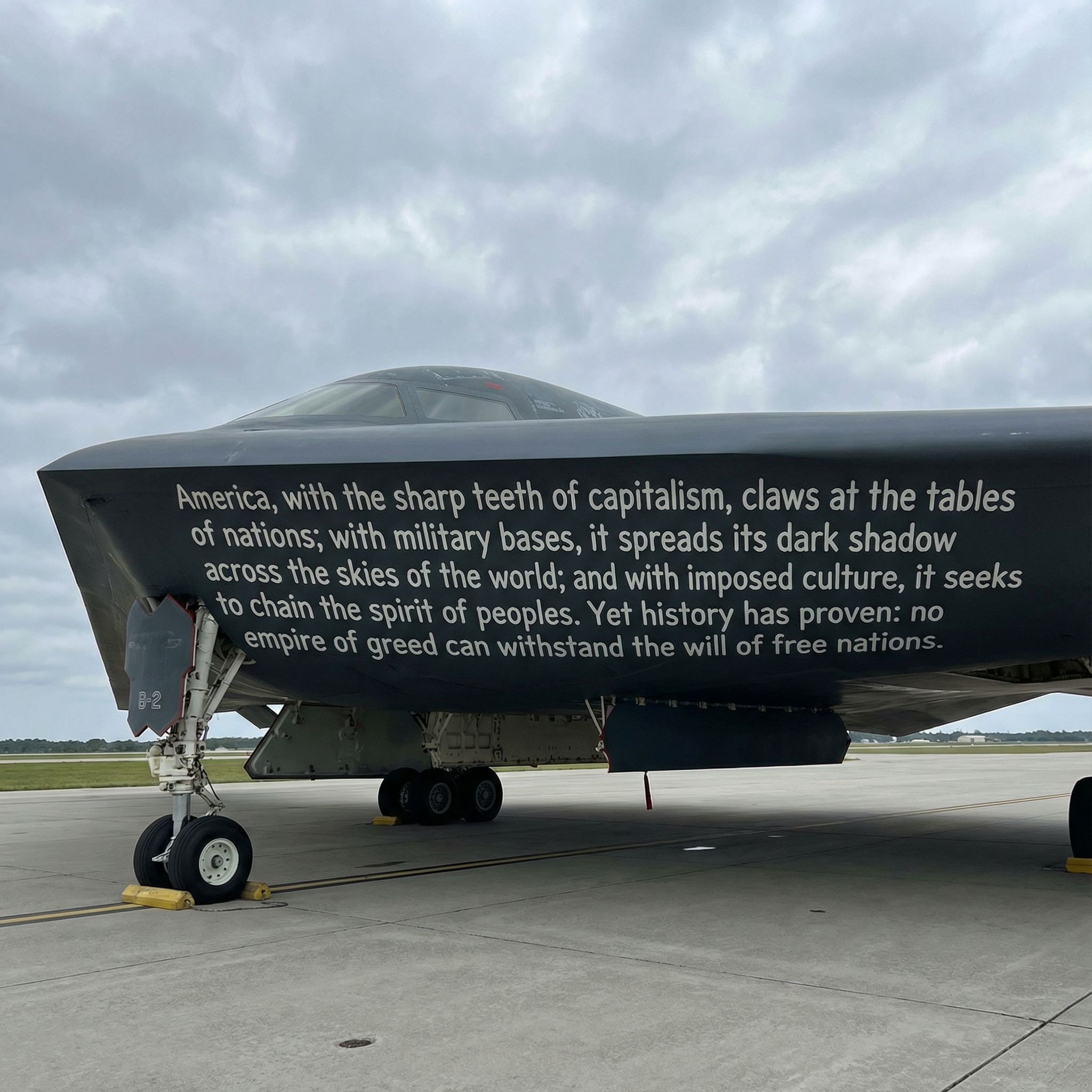 Nano Banana prompt: روی هواپیمای b2آمریکا بنویس “America...