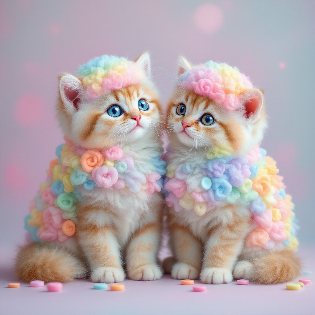 FLUX prompt: two fluffy kittens sitting next to each othe...