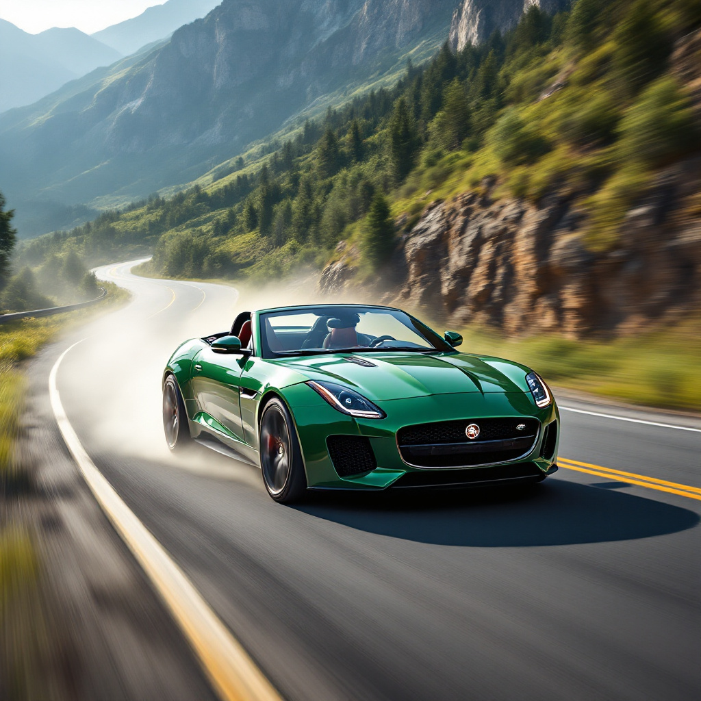 FLUX prompt: British racing green jaguar ftype convertibl...