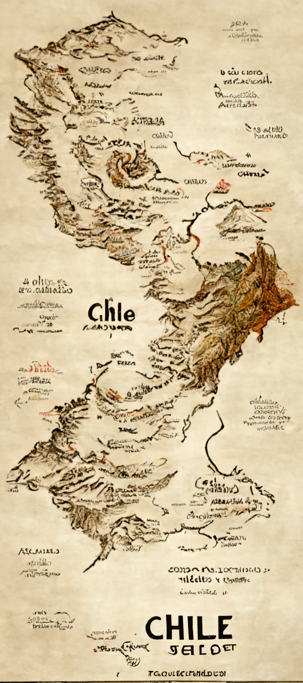 Midjourney prompt: a map of chile in the style of the mid...