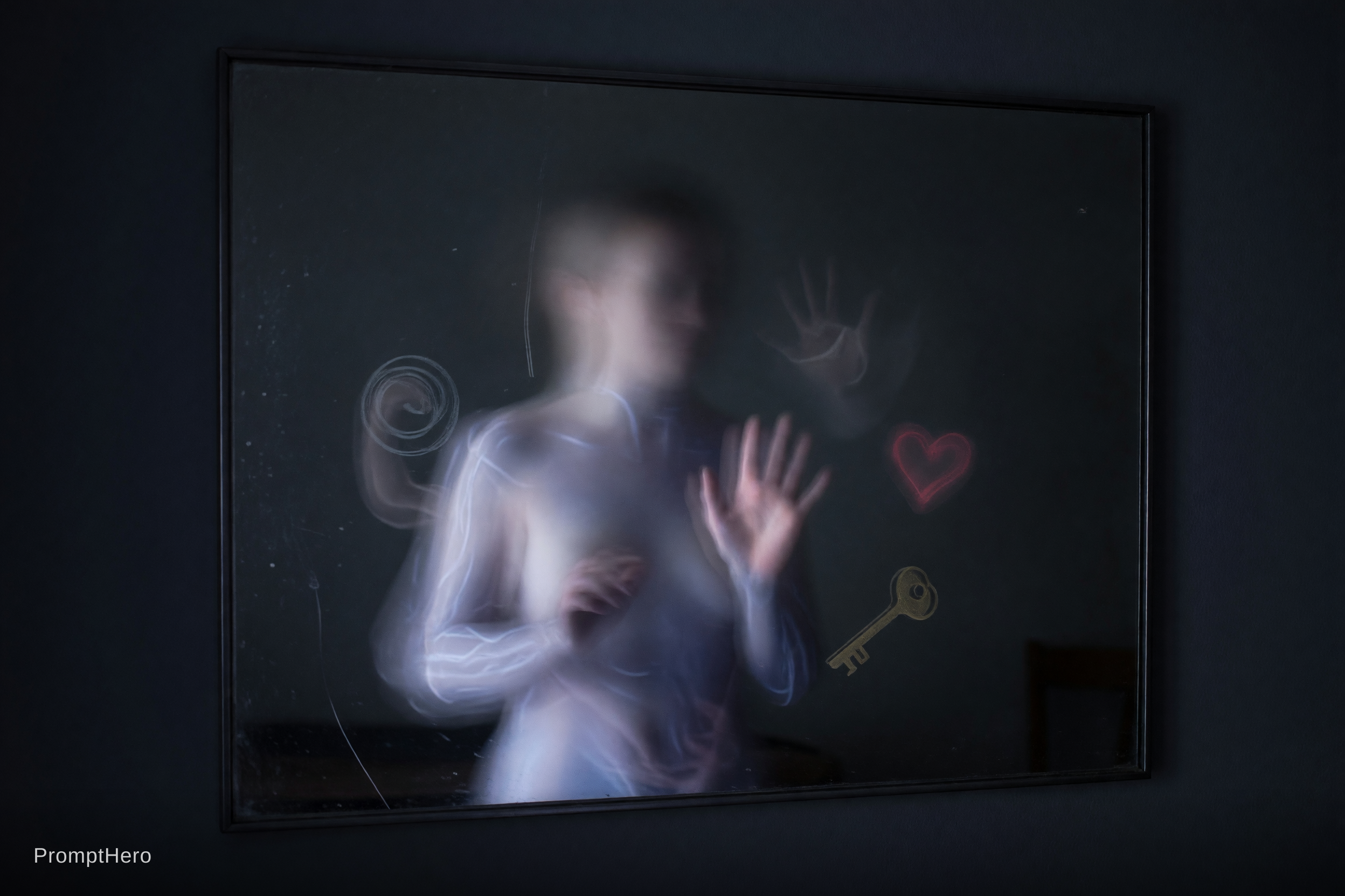 Grok Image prompt: A mirror in a dark room. Not old, not ...