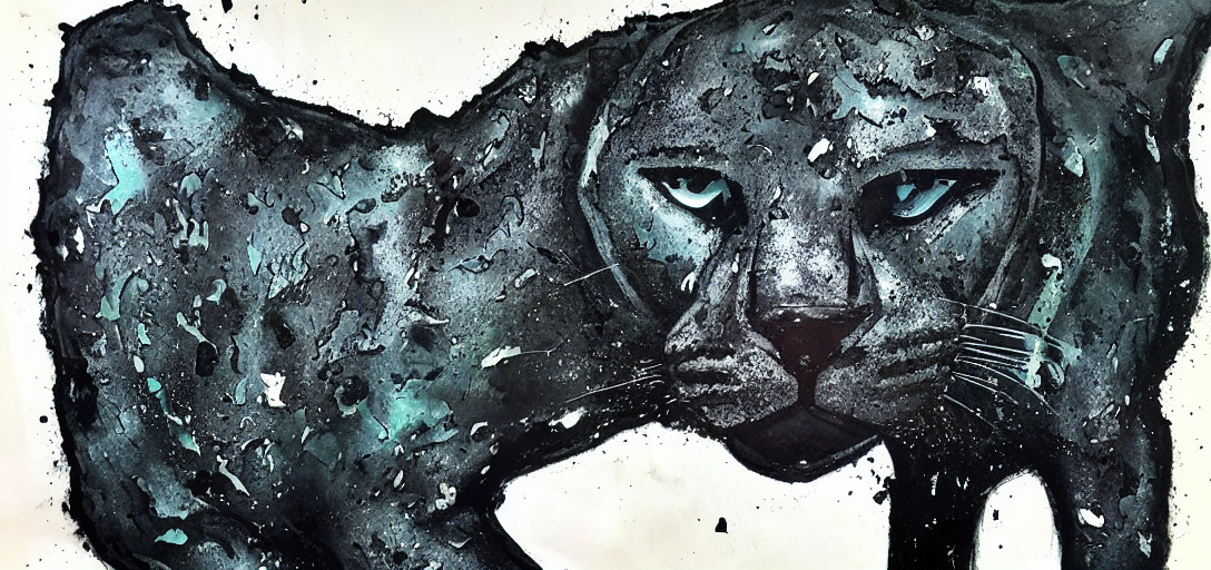 Stable Diffusion prompt: a panther, made of tar, in a sub...