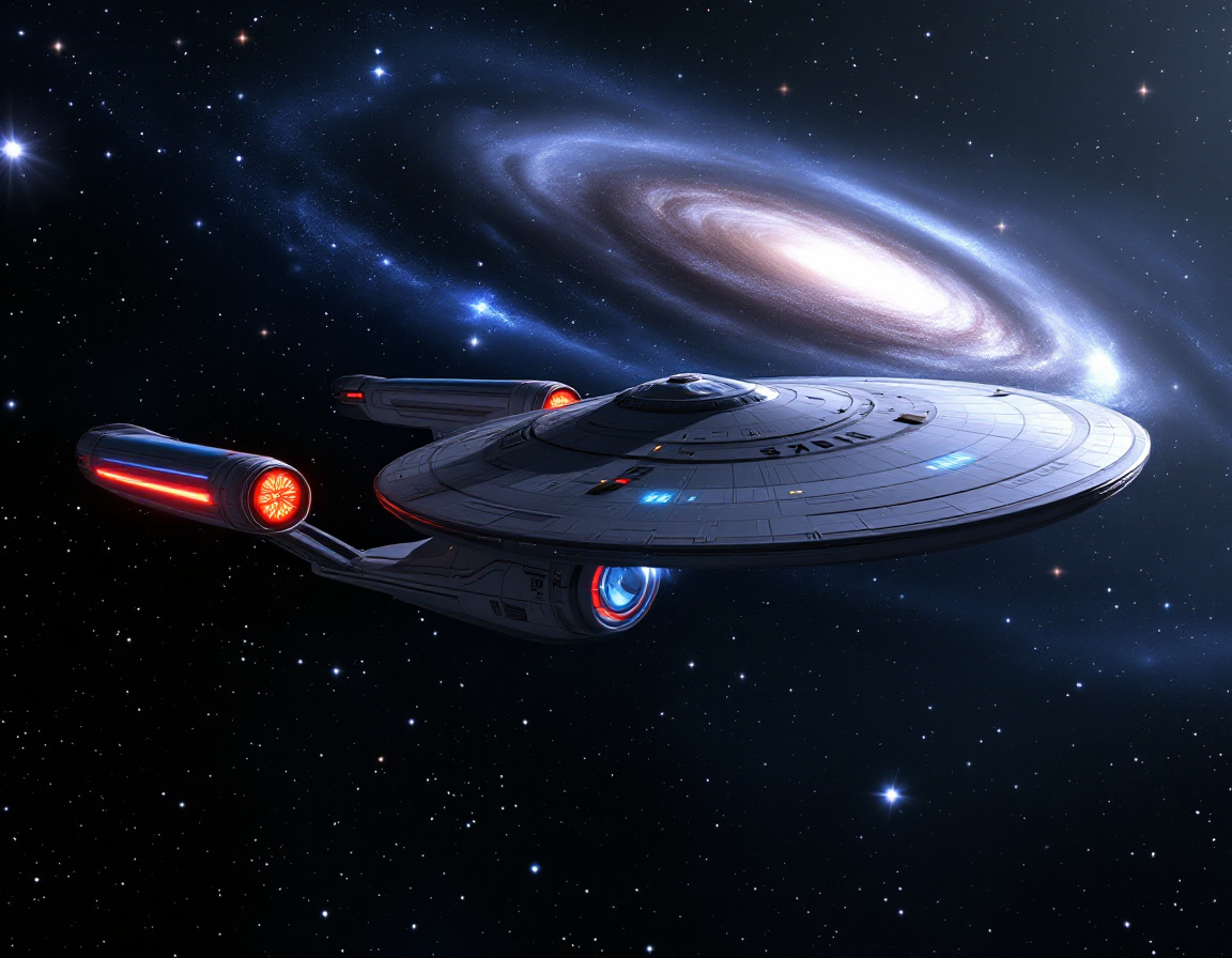 FLUX prompt: enterprise ncc-1701D twin engine starship in...