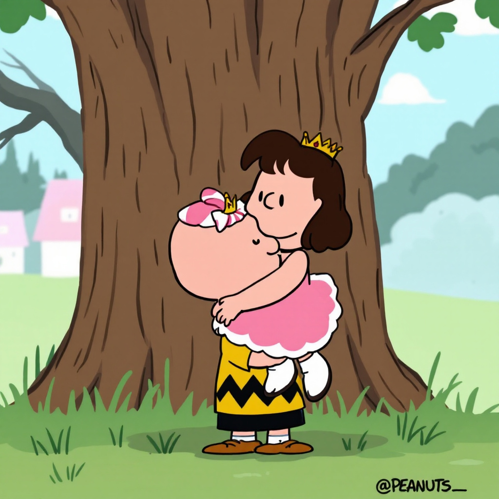 FLUX prompt: Charlie Brown from Peanuts carrying Peppermi...