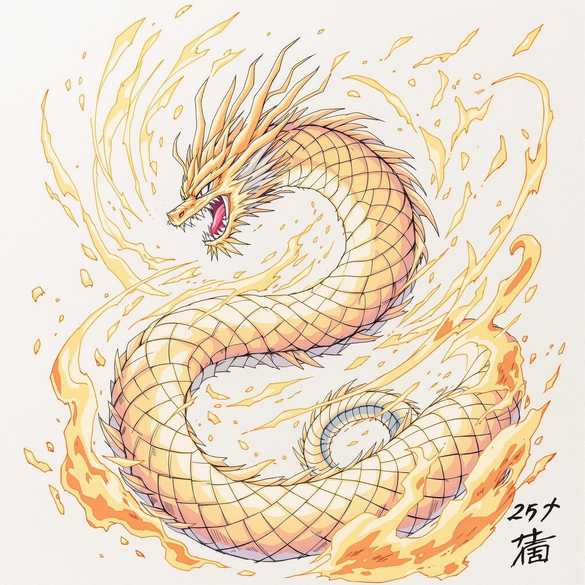 FLUX prompt: A 90s anime-style sketch of Shenron, the wis...