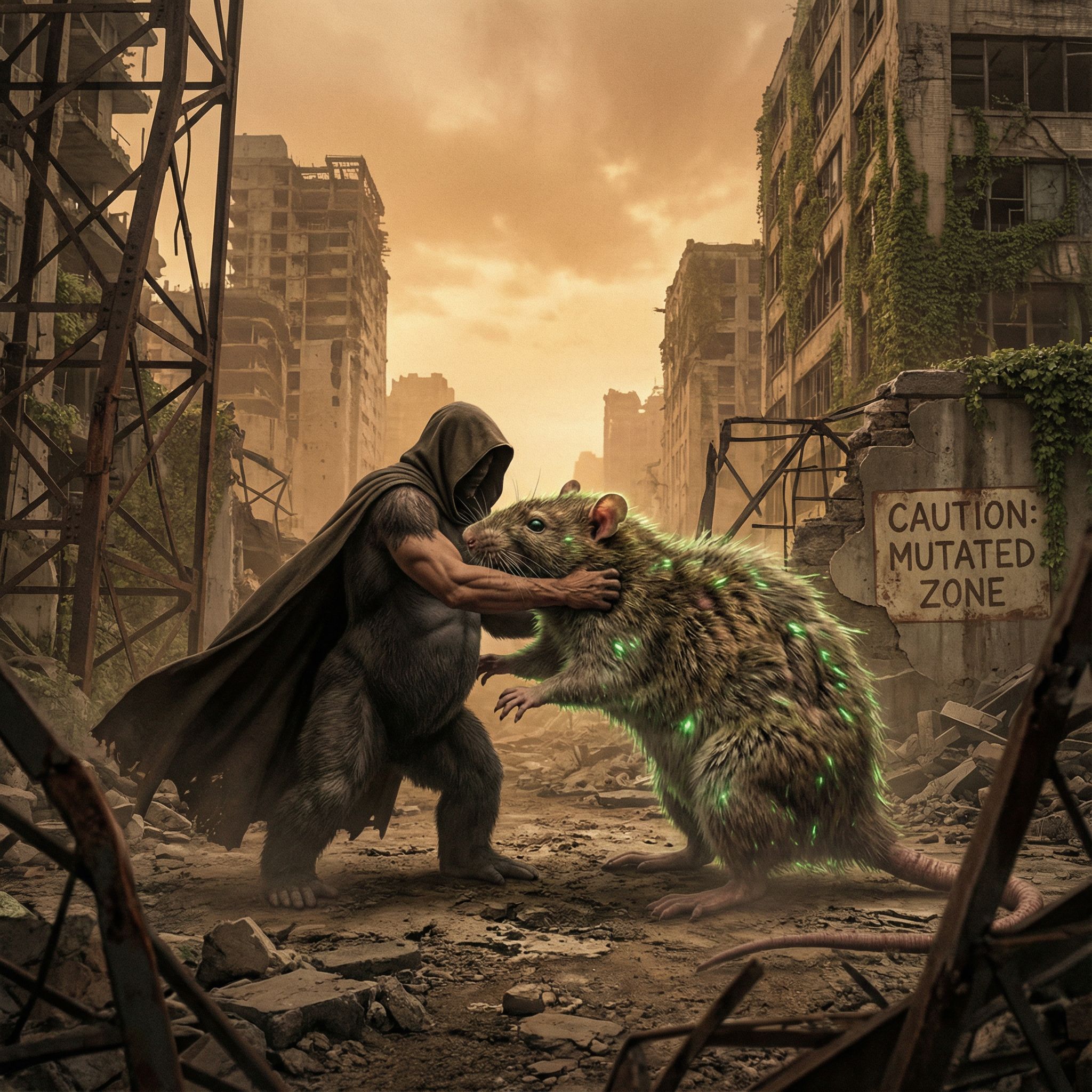 Nano Banana prompt: half man half gorilla wrestling a gia...