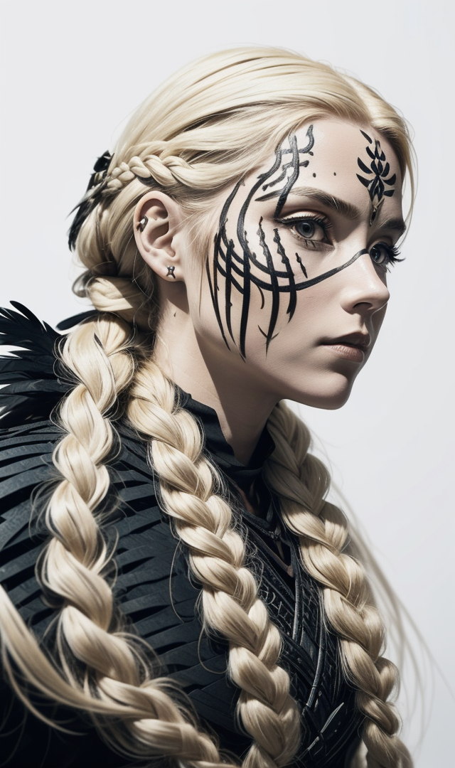 Stable Diffusion prompt: drawing of a Viking warrior woma...