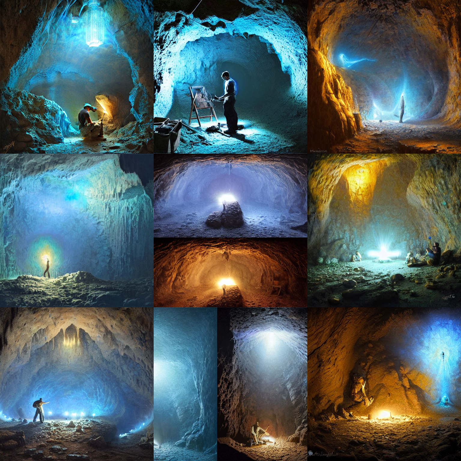 Stable Diffusion prompt: a man mining diamond in a cave,