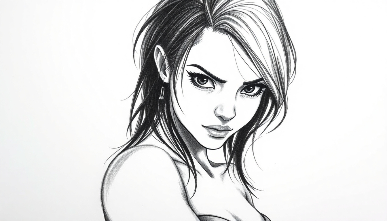 FLUX prompt: Pencil style, drawing, sketch, Brazilian tee...