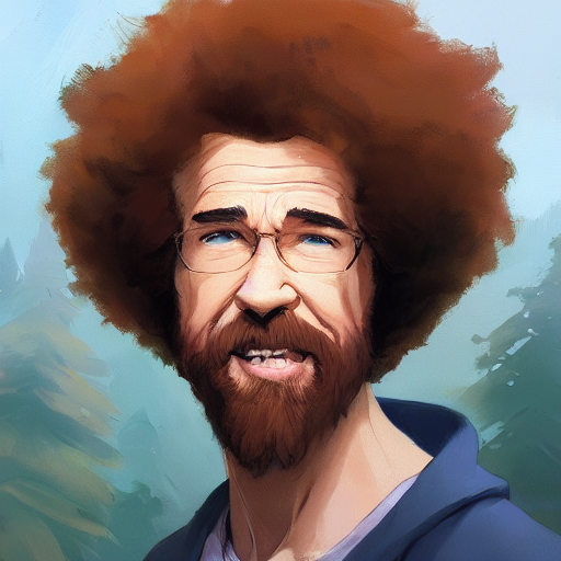 Stable Diffusion prompt: portrait Bob Ross focus cute eye...