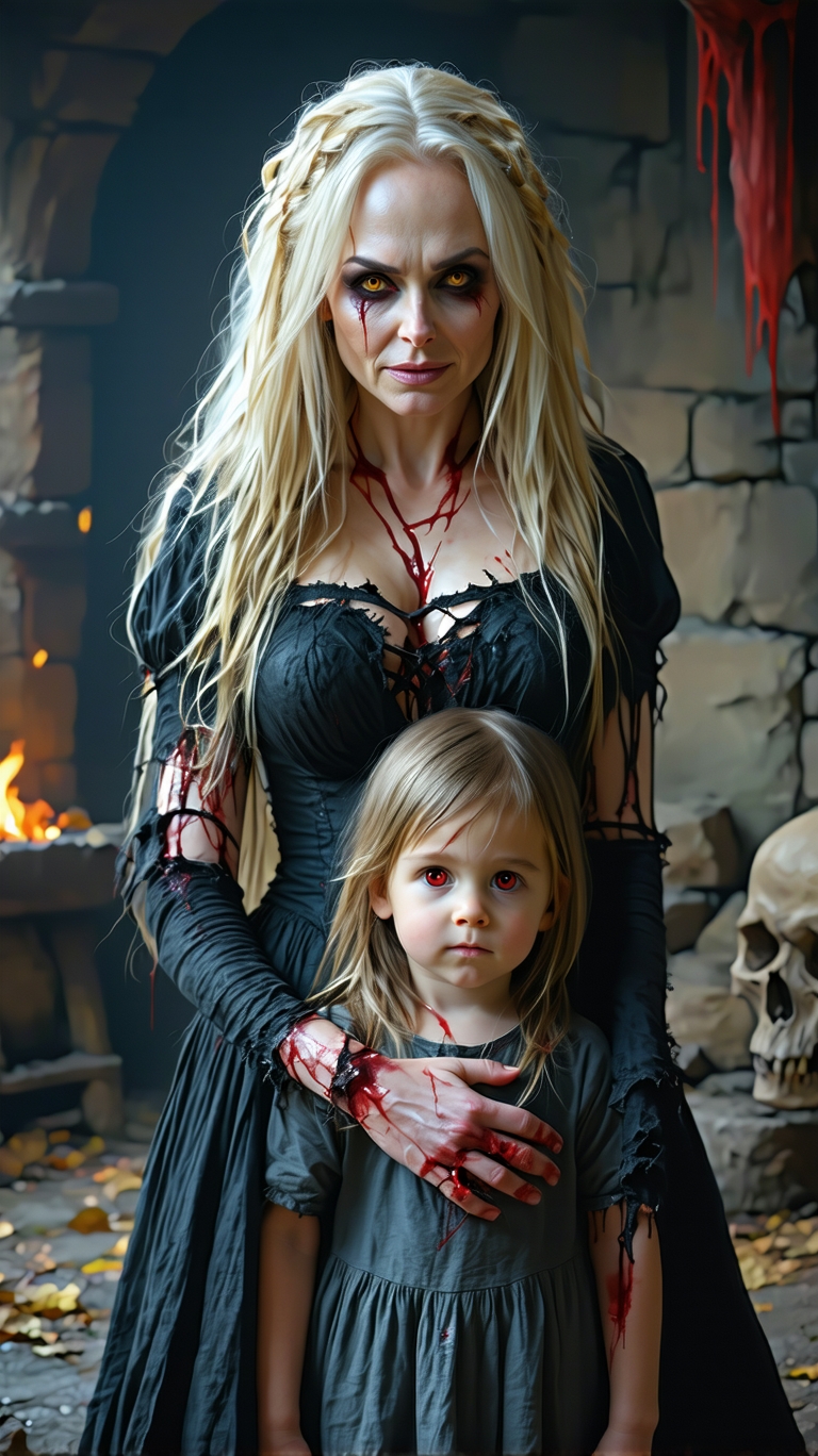 Stable Diffusion prompt: A tween female vampire, standin...